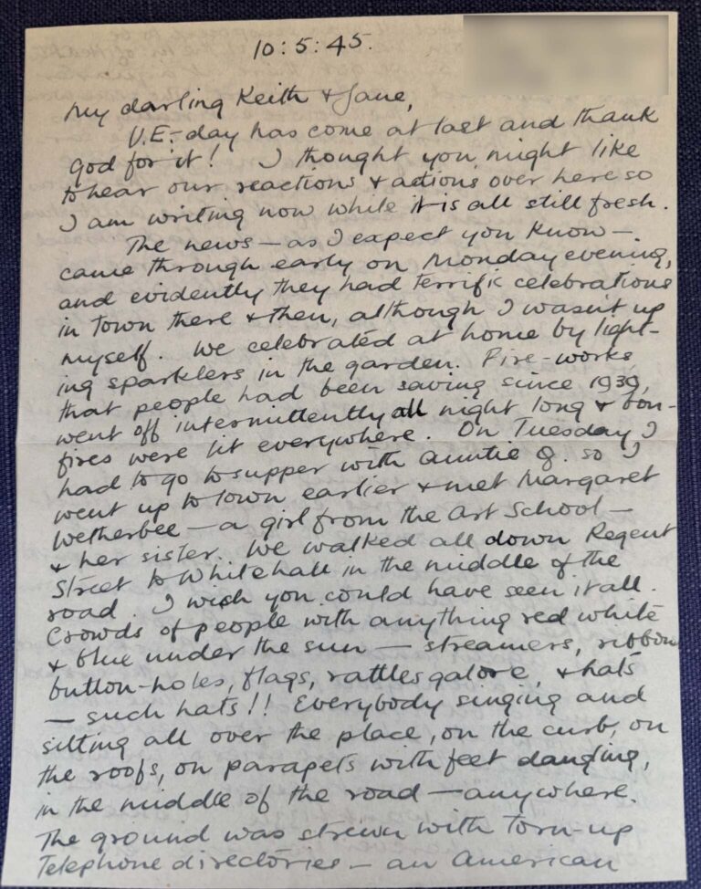 Ruth Heppel to her brother Keith and sister-in-law Jane – VE Day and VJ ...